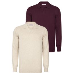 Polokragenpullover FELIX HARDY "Pullover mit Polo-Kragen 2er-Pack", Herren, Gr. L, beige, bordeaux, 100% Baumwolle, Pullover