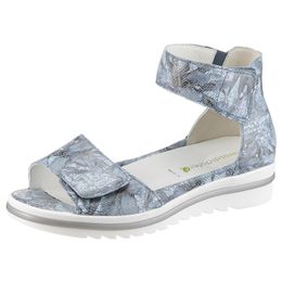 Waldl&auml;ufer Plateausandale WALDL&Auml;UFER "HAKURA", Damen, Gr. 4,5 (37,5), blau (graublau), Veloursleder, gebl&uuml;mt, metallic, Schuhe, Sandalette, Sommerschuh, Bequemschuh mit Klettverschl&uuml;sse, H-Weite