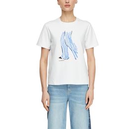 T-Shirt comma, Damen, Gr. 46, wei&szlig;, Single Jersey, Obermaterial: 57% Baumwolle, 37% Modal, 6% Elasthan, bedruckt, regular fit normal, Rundhals, gerader Abschluss, Shirts T-Shirt, mit Artwork