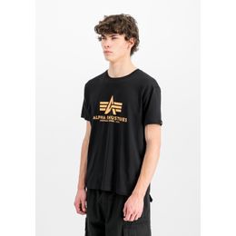 T-Shirt Alpha Industries "Basic T-Shirt BL Neon Print", Herren, Gr. L, orange (schwarz, neon orange), Obermaterial: 100% Baumwolle, Shirts T-Shirt