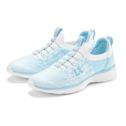 Sneaker Lascana "Slipper, Halbschuh, Turnschuhe, Slip-On-Sneaker", Damen, Gr. 39, blau (hellblau), Obermaterial: 100% Textilmaterial. Decksohle: 100% Textilmaterial. Futter: 100% Textilmaterial. Laufsohle: 100% Synthetik, unifarben mit Farbeinsatz, Basic, Schuhe Sneaker, bequem zum Reinschl&uuml;pfen mit elastischen Schn&uuml;rb&auml;ndern Unisex VEGAN