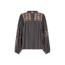 Hemdbluse RAFFYA "Demi Embroidered Ballon Sleeve Shirt Damen", Damen, Gr. 36, grau, 100% Baumwolle, Blusen Hemdbluse