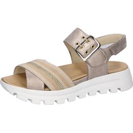 Waldl&auml;ufer Plateausandale WALDL&Auml;UFER "H-NELE", Damen, Gr. 5 (38), goldfarben, hellbeige, Nappaleder, Textil, kontrastfarbene Details, metallic, Schuhe, Sommerschuh, Klettschuh, Bequemschuh in Komfortweite H (= sehr weit)