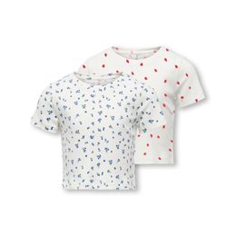 Kurzarmshirt KIDS Only "KOGBELLA LIFE SHT AOP S/S TOP JRS 2-PACK", M&auml;dchen, Gr. 146/152, cloud dancer pack:mazarine blau flower, strawberries, Jersey, Obermaterial: 95% Baumwolle, 5% Elasthan, bedruckt, regular fit normal, Rundhals, Shirts, Baumwollmischung, regular fit