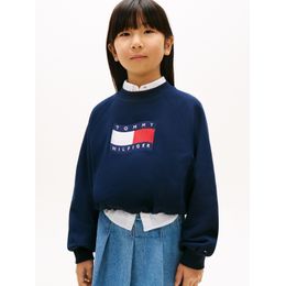 Sweatshirt Tommy Hilfiger "TOMMY WAVE FLAG CREWNECK", M&auml;dchen, Gr. 14 (164), schwarz night navy, Sweatware, Obermaterial: 68% Baumwolle, 32% Polyester, unifarben, relaxed fit h&uuml;ftlang, Rundhals, Raglan&auml;rmel Rippstrickb&uuml;ndchen, Sweatshirts Sweatshirt, Kinder bis 16 Jahre, verdeckter Saum, relaxed fit