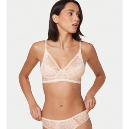 B&uuml;gelloser BH Triumph "Amourette Charm Delight N", Damen, Gr. 75, Cup E, beige (fresh powder), Spitze, Obermaterial: 81% Polyamid, 15% Elasthan, 4% Modal, gebl&uuml;mt, kontrastfarbene Details, unifarben, BHs, mit zarter zweifarbiger Spitze und Push-Up-Effekt