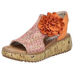 Plateausandale Rieker, Damen, Gr. 36, orange, Nubuklederimitat, Textil, Flechtoptik, Schuhe, Schaftsandale, Sommerschuh mit gro&szlig;er Bl&uuml;te und Innenrei&szlig;verschluss
