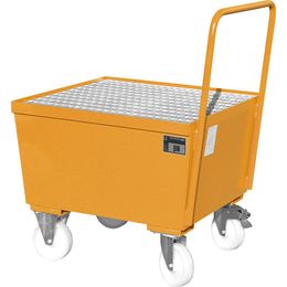 eurokraft pro Fahrbare Stahl-Auffangwanne mit Randprofilierung, f&uuml;r 200-l-Fass, 1 x stehend, LxBxH 870 x 800 x 1110 mm, orange RAL 2000