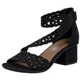 Sandalette Rieker, Damen, Gr. 36, schwarz, Nubuklederimitat, Textil, unifarben, Schuhe Sandalette, Festtagsschuh, Blockabsatz, mit praktischem Klettverschluss