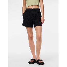 Shorts Pieces "PCVILDE MW SHORTS WVN NOOS", Damen, Gr. L, N-Gr, schwarz, Web, Obermaterial: 100% Baumwolle, unifarben, regular fit kurz, Hosen Shorts, mit Lochstickerei