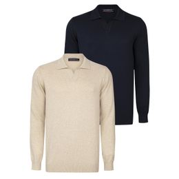 Polokragenpullover FELIX HARDY "Pullover mit Polo-Kragen 2er-Pack", Herren, Gr. M, beige, navy, 100% Baumwolle, Pullover