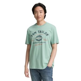 T-Shirt Tom Tailor, Herren, Gr. S, gr&uuml;n (dust gr&uuml;n), Single Jersey, Obermaterial: 100% Baumwolle, bedruckt, regular fit normal, Rundhals, Shirts T-Shirt, mit gro&szlig;em Logofrontprint