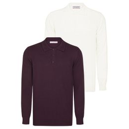 Polokragenpullover FELIX HARDY "Pullover mit Polo-Kragen 2er-Pack", Herren, Gr. L, ecru, bordeaux, 100% Baumwolle, Pullover