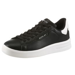 Sneaker Replay, Herren, Gr. 45, schwarz, Lederimitat, unifarben, Schuhe Sneaker, Schn&uuml;rschuh, Halbschuh, Freizeitsneaker mit gepolstertem Schaftrand