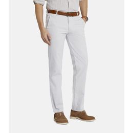 Chinos MEYER "Bonn", Herren, Gr. 27, Normalgr&ouml;&szlig;en, wei&szlig; (hellblau), 98% Baumwolle, 2% Elasthan, unifarben, figurumspielend lang, Hosen, Frische Sommer-Blockstreifen