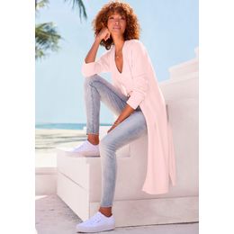 Cardigan Lascana, Damen, Gr. 32/34, rosa (hellrosa), Feinstrick, Obermaterial: 70% Viskose, 30% Polyamid, unifarben, figurumspielend knieumspielend, Rippstrickb&uuml;ndchen, Strickjacken, mit seitlichen Schlitzen, Longstrickjacke aus weichem Rippstrick