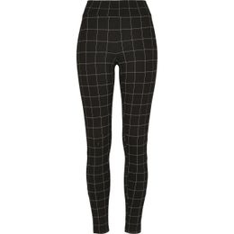 Leggings Urban Classics "Urban Classics Damen Ladies Check High Waist Leggings", Damen, Gr. 5XL, US-Gr&ouml;&szlig;en, schwarz, wei&szlig;, 67% Viskose, 15% Polyester, 13% Polyamid, 5% Elasthan, kariert, skinny fit, Hosen Leggings
