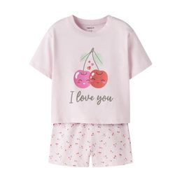 Shirt & Shorts name it "NMFVILINSE SET", M&auml;dchen, Gr. 92, cradle pink aop:heart cherry, Jersey, Obermaterial: 100% Baumwolle, bedruckt, KOB Set-Artikel