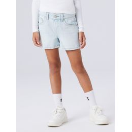 Jeansshorts name it "NKFROSE REG DNM SHORTS 6042-AC NOOS", M&auml;dchen, Gr. 134, N-Gr, light blau denim, Denim/Jeans, Obermaterial: 100% Baumwolle, Abriebeffekte, unifarben, regular fit kurz, Jeans Jeansshorts, Baumwolle, mit Glitzersteinchen