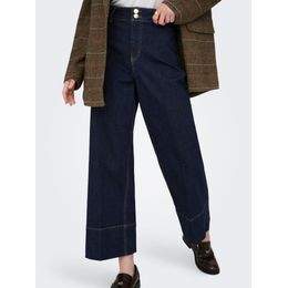 High-waist-Jeans Only "ONLMADISON HW DO BT CRP WD DNM GUA85NOOS", Damen, Gr. L, L&auml;nge 32, dunkelblau denim, Denim/Jeans, Obermaterial: 91% Baumwolle, 7% Polyester, 2% Elasthan, unifarben, kn&ouml;chelfrei, Jeans High-Waist-Jeans, Materialmix, High Waist