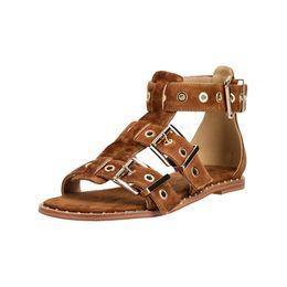 Schaftsandalette Alma en Pena "Alma en Pena Sandalen Veloursleder", Damen, Gr. 37, caramel, Veloursleder, Schuhe