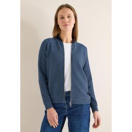 Cardigan Cecil, Damen, Gr. L (42), universal blau, Stoff, 72% Polyester, 25% Viskose, 3% Elasthan, gestreift, comfort fit normal, hoch geschlossener Ausschnitt, Rippb&uuml;ndchen, Strickjacken, mit Ottoman-Struktur