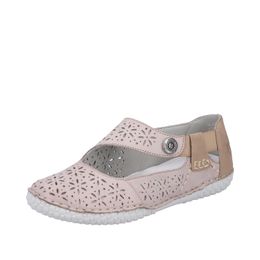 Riemchenballerina Rieker, Damen, Gr. 36, hellbeige, Glattleder, Nubuklederimitat, Schuhe Riemchenballerina, Schlupfschuh, Slipper mit modischer Perforation