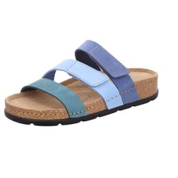 Pantolette Rohde "SOAVE", Damen, Gr. 38, blau, hellblau, petrol, Nubukleder, mehrfarbig, Schuhe Pantolette, Sommerschuh, Strandschuh, Hausschuh mit vorgeformten Fu&szlig;bett