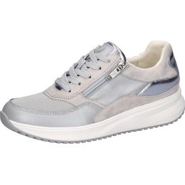 Waldl&auml;ufer Plateausneaker WALDL&Auml;UFER "H-MARA", Damen, Gr. 6,5, hellblau, grau, silberfarben, Leder, Textil, kontrastfarbene Details, Schuhe Plateausneaker, Halbschuh, Freizeitschuh, Schn&uuml;rschuh in Komfortweite H