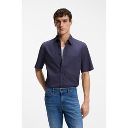 Kurzarmhemd BOSS Orange, Herren, Gr. XXL, N-Gr, navy418, Web, Obermaterial: 100% Baumwolle, unifarben, regular fit normal, Rundhals, abgesteppte Kante, Hemden, Regular Fit, Kentkragen, Kurzarm