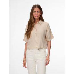 V&eacute;ro Moda Kurzarmbluse VERO MODA "VMNATALI SS CROP SHIRT WVN NOOS", Damen, Gr. M, silber lining, Web, Obermaterial: 100% Baumwolle, unifarben, taillenbedeckt, Blusen, Baumwolle, verk&uuml;rzte Form