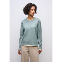 Strickpullover Street One, Damen, Gr. 46, nile blau meliert, Stoff, 30% Polyester, 29% Polyacryl, 21% Viskose, 20% Nylon, unifarben, regular fit normal, Rundhals, B&uuml;ndchen, Pullover Strickpullover, mit Materialmix