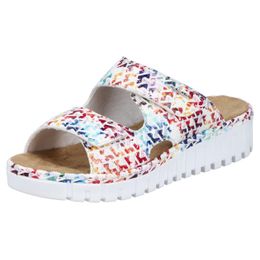 Pantolette Rieker, Damen, Gr. 42, bunt (wei&szlig; multi), Textil, bedruckt, Schuhe Pantolette, Sommerschuh, Schlappen, Hausschuh mit modischer Plateausohle