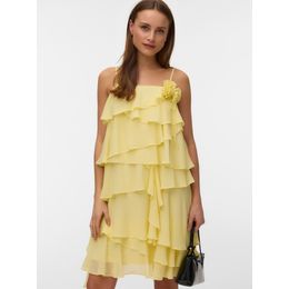 V&eacute;ro Moda Tr&auml;gerkleid VERO MODA "VMADALYN SINGLET FLOUNCE DRESS EXP", Damen, Gr. M, N-Gr, pale banana, Web, Obermaterial: 100% Polyester, unifarben, kurz, Kleider Tr&auml;gerkleid, Kunstfaser, mit Volants