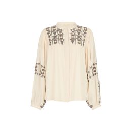 Hemdbluse RAFFYA "Demi Embroidered Ballon Sleeve Shirt Damen", Damen, Gr. 36, ecru, 100% Baumwolle, Blusen Hemdbluse
