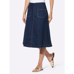 Jeansrock Heine, Damen, Gr. 42, blau (dunkelblau), 72% Baumwolle, 27% Polyester, 1% Elasthan, unifarben, wadenlang, R&ouml;cke Jeansrock