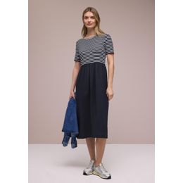 Midikleid Street One, Damen, Gr. 38, EURO-Gr&ouml;&szlig;en, shadowed navy, Stoff, Obermaterial: 62% Polyester, 33% Viskose, 5% Elasthan, Obermaterial 2: 84% Viskose, 16% Polyamid, gestreift, normal wadenlang, Rundhals, abgesteppt, Kleider Midikleid, mit Rundhalsausschnitt