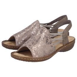 Sandale Rieker, Damen, Gr. 36, beige, taupe, Nubuklederimitat, metallic, Schuhe Damenschuh Riemchensandale Sandale Sommerschuh, Sommerschuh, Sandalette, Keilabsatz, mit Gummizugb&auml;ndern