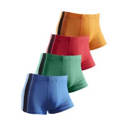 Boxer AUTHENTIC UNDERWEAR "Boxershorts f&uuml;r Herren", Herren, Gr. 3, 4 Stk., bunt (rot, orange, gr&uuml;n, blau), Jersey, Obermaterial: 95% Baumwolle, 5% Elasthan, unifarben, k&ouml;rpernah, Unterhosen, mit kontrastfarbigen Streifen seitlich