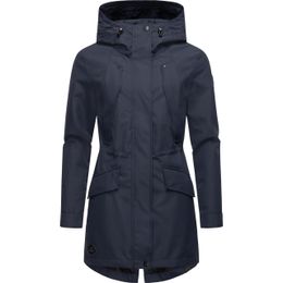 Regenmantel Ragwear "Begonia", Damen, Gr. L (40), blau (navy), Obermaterial: 100% Polyester. Innenfutter: 100% Polyester, figurumspielend Po-bedeckend, hoch geschlossener Ausschnitt, mit Kn&ouml;pfen,mit Umschlag,verstellbar Umschlagsaum mit Druckknopf, M&auml;ntel, Wasserdichter Damen &Uuml;bergangsmantel mit gro&szlig;er Kapuze