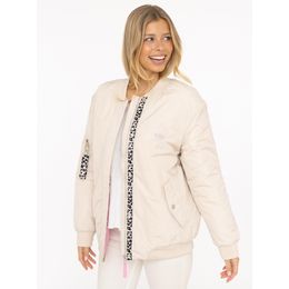 Bomberjacke Zwillingsherz "Wild Heart", Damen, Gr. L, hellbeige, Web, Obermaterial: 100% Polyester, unifarben, Basic Po-bedeckend, ohne Ausschnitt, Rippb&uuml;ndchen, Jacken Bomberjacke, Stickerei, Rei&szlig;verschluss,Taschen mit Druckkn&ouml;pfen