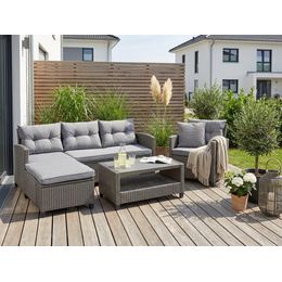 Gartenlounge-Set Konifera "Cordoba", grau (graubraun, graubraun), Loungeset Cordoba, Polyrattan, Sitzm&ouml;bel-Sets, Polyratten, Stahl, Tischplatte aus Nonwood, geeignet f&uuml;r 4 Personen, Topseller
