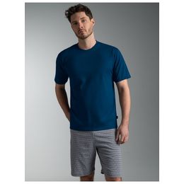 Schlafanzug TRIGEMA "TRIGEMA Pyjama im modischem Allover-Muster", Herren, Gr. XL, night, blau, Single Jersey, 100% Baumwolle, Rundhals, Homewear-Sets Schlafanzug