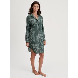 Nachthemd Calida "Favourites Glow", Damen, Gr. L (48/50), N-Gr, gr&uuml;n (deep emerald gr&uuml;n), Single Jersey, Obermaterial: 50% Baumwolle, 50% Modal (TENCEL&trade;), bequem kniefrei, V-Ausschnitt, Kleider Nachthemd, Knopfleiste, Single Jersey Qualit&auml;t, weich, floraler Print