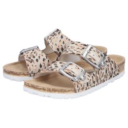 Pantolette Rieker, Damen, Gr. 38, creme leo, Lederimitat, Schuhe Pantolette, Sommerschuh, Schlappen mit verstellbaren Schnallen, Topseller