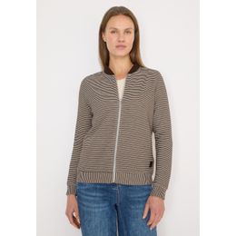 Cardigan Cecil, Damen, Gr. L (42), urban taupe, Stoff, 72% Polyester, 25% Viskose, 3% Elasthan, gestreift, comfort fit normal, hoch geschlossener Ausschnitt, Rippb&uuml;ndchen, Strickjacken, mit Ottoman-Struktur