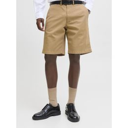 Jack & Jones Chinoshorts JACK & JONES "JPSTKARL BARRET CHINO SHORTS MID SN", Herren, Gr. L, N-Gr, e.wood, Web, Obermaterial: 98% Baumwolle, 2% Elasthan, unifarben, weit kniebedeckend, Hosen Chinoshorts, mit Taschen
