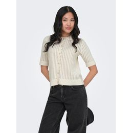 Strickjacke Only "ONLELMA POLO S/S CARDIGAN KNT NOOS", Damen, Gr. XL, egret, Strick, Obermaterial: 70% Baumwolle, 30% Polyester, unifarben, normal, Strickjacken Strickjacke