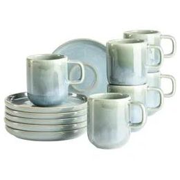 M&auml;ser Espressotasse M&Auml;SER "Cordelia, Espressotassen Set, aus Steinzeug", gr&uuml;n, B:8cm H:6,5cm &Oslash;:5,5cm, Steinzeug, Trinkgef&auml;&szlig;e, Espressotasse, 12er Set, bestehend aus 6 Tassen und 6 Untertassen