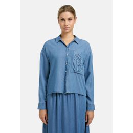 Smith & Soul Langarmbluse SMITH & SOUL, Damen, Gr. XL, denim, Web, Material: 100% Lyocell, bedruckt, gerade kurz, hoch geschlossener Ausschnitt, &Auml;rmel mit &Auml;rmelschlitz 2-Knopf-Manschette, Blusen, mit Kellerfalte am R&uuml;cken